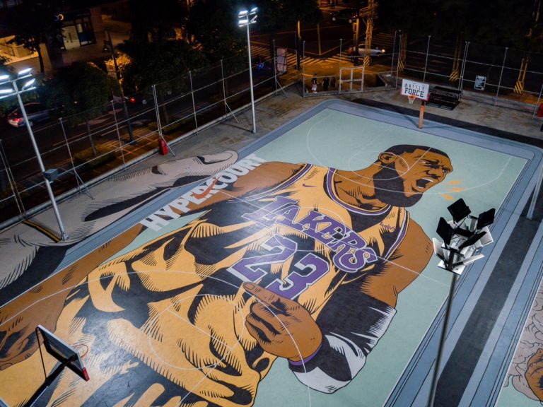 LOOK: LeBron James mural on court gets purple-and-gold makeover ...