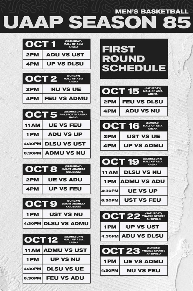 SCHEDULE: UAAP Season 85 men's basketball first round | Inquirer Sports