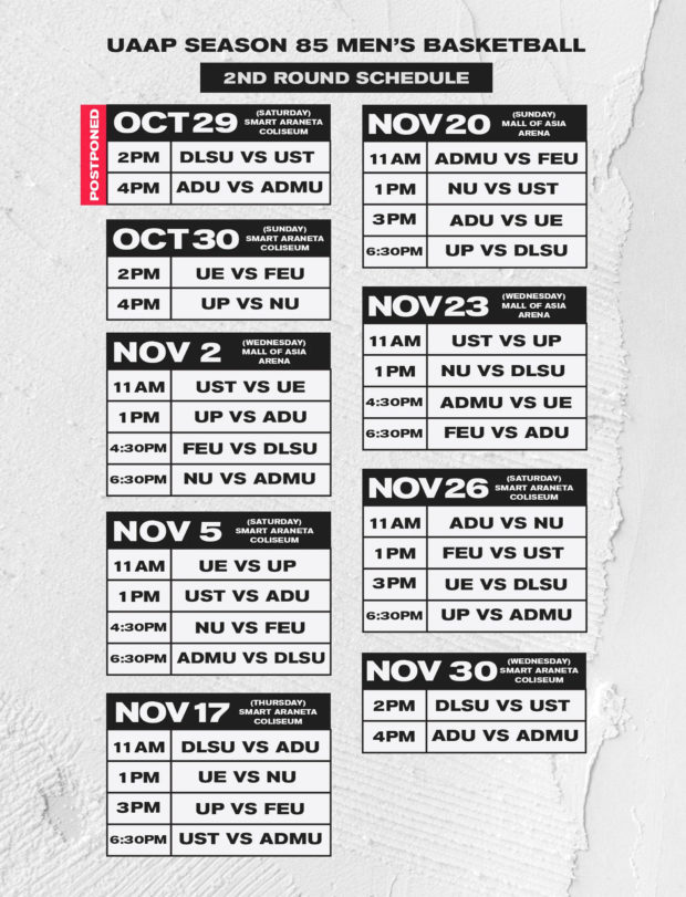 SCHEDULE: UAAP Season 85 men’s basketball second round | Inquirer Sports