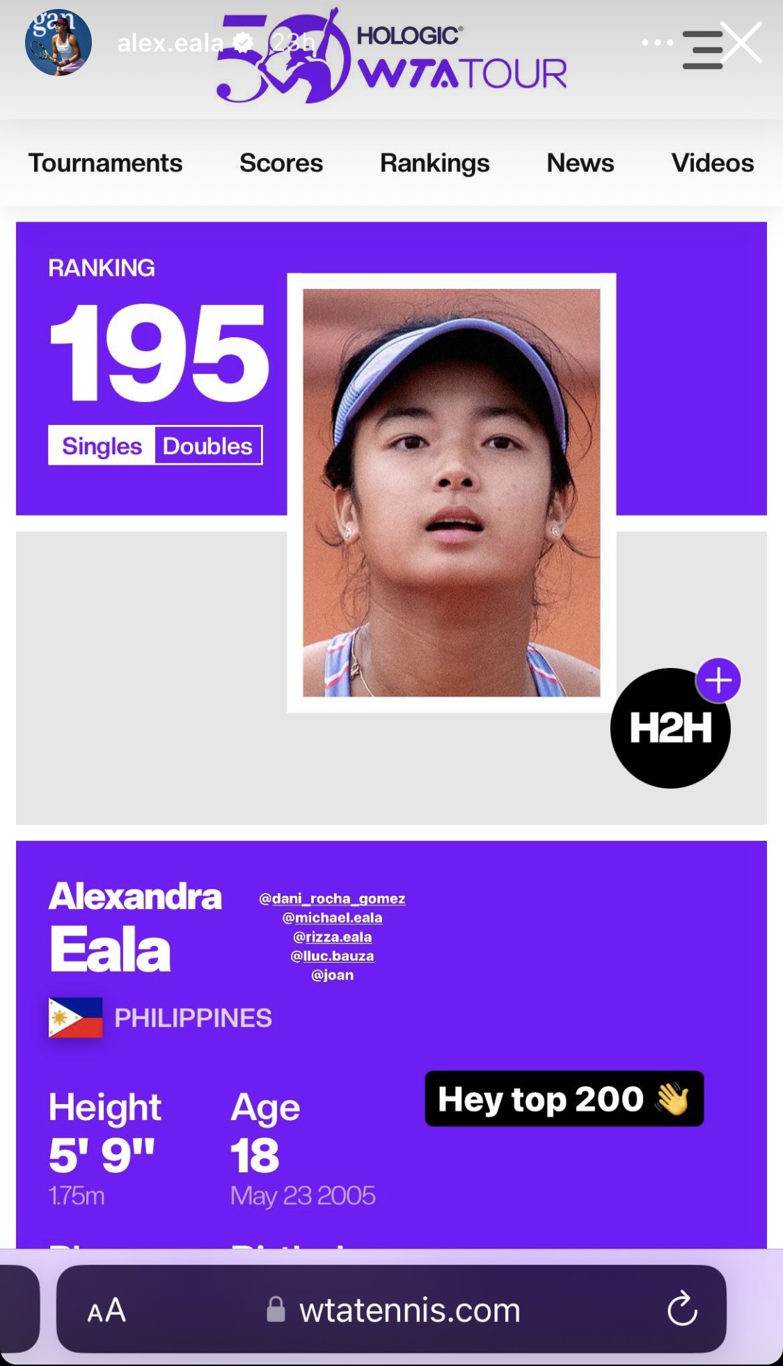 Alex Eala rises to career-best No. 195 in WTA rankings | Inquirer Sports
