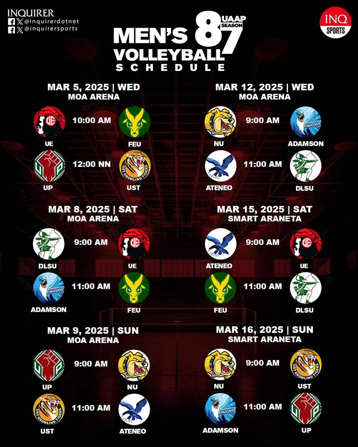 SCHEDULE: UAAP Season 87 volleyball tournament first round
