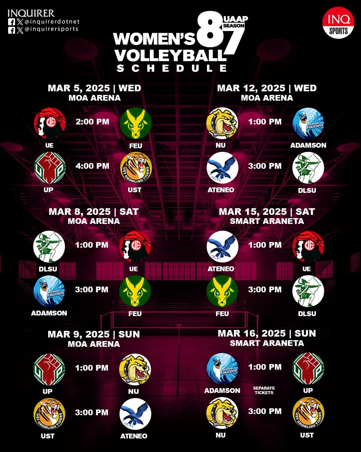 SCHEDULE: UAAP Season 87 volleyball tournament first round