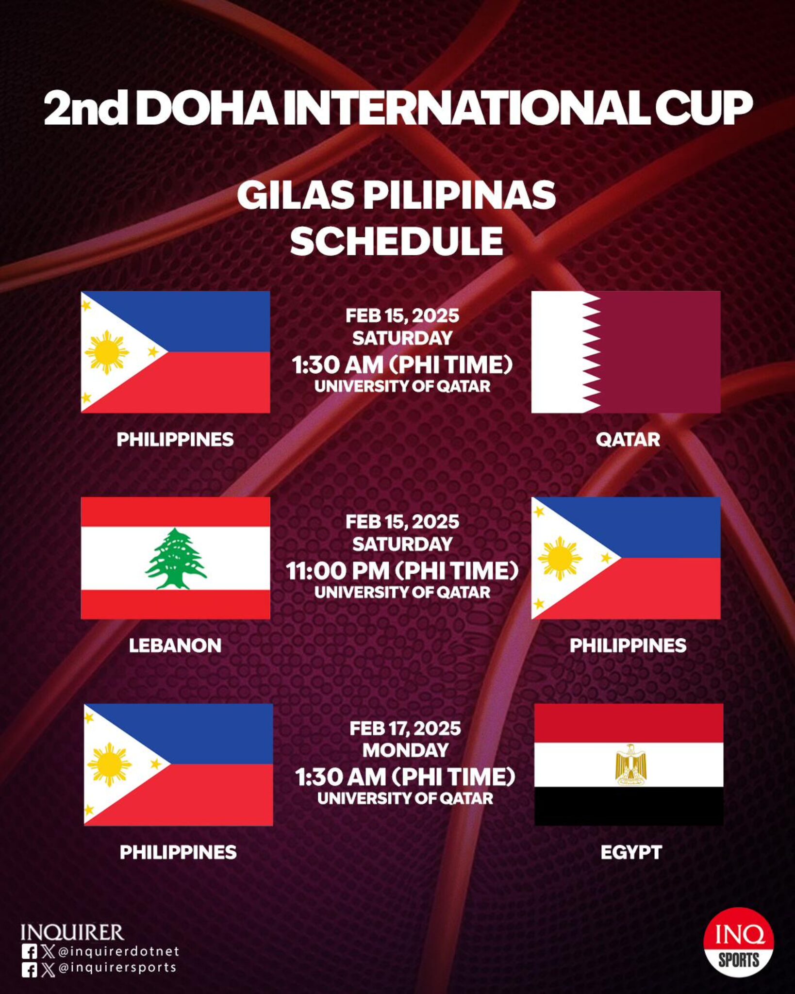 SCHEDULE: Gilas Pilipinas at 2nd Doha International Cup